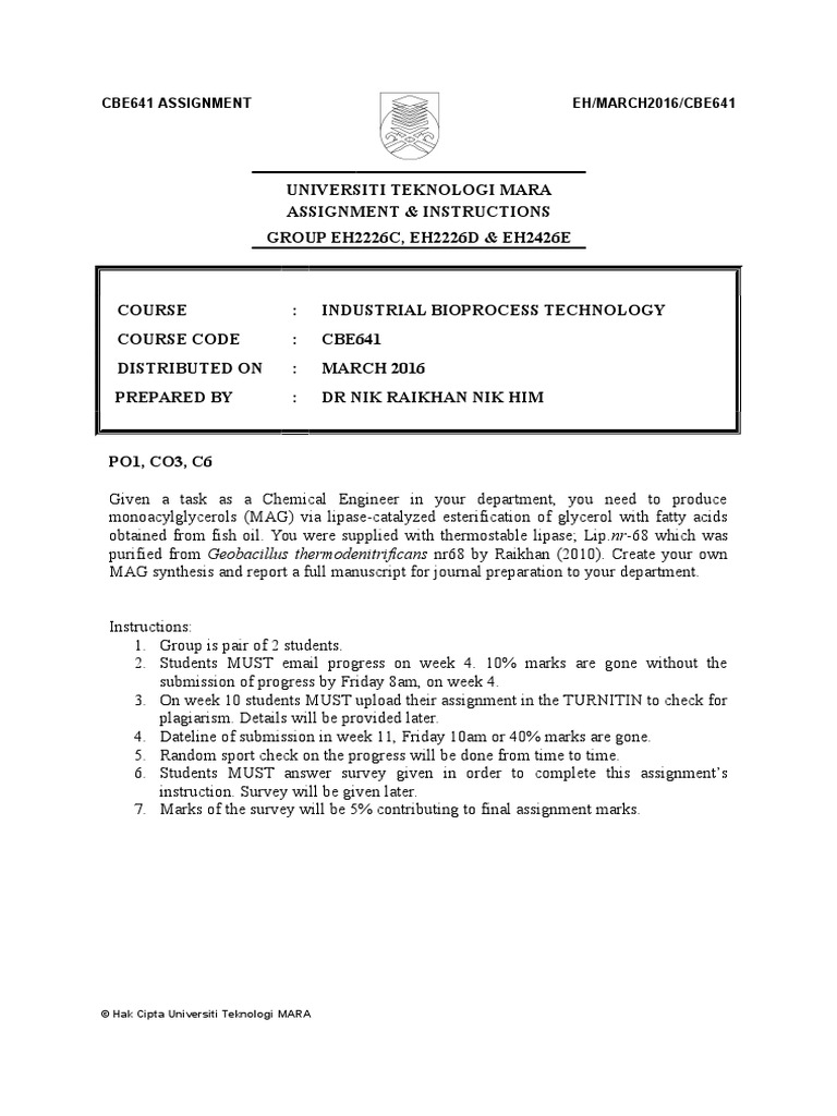 Universiti Teknologi Mara Assignment & Instructions GROUP EH2226C ...