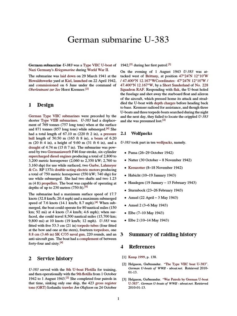 German Submarine U-383 | PDF | Shipping | Maritime Incidents