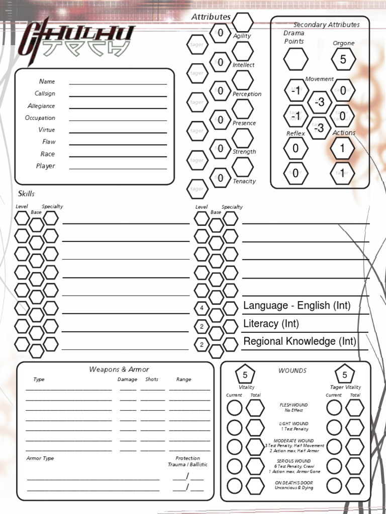 Tager Character and Mecha Sheet | PDF