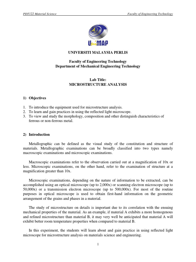 Lab 3 - Microstructure Analysis PDF | Download Free PDF | Microscope ...