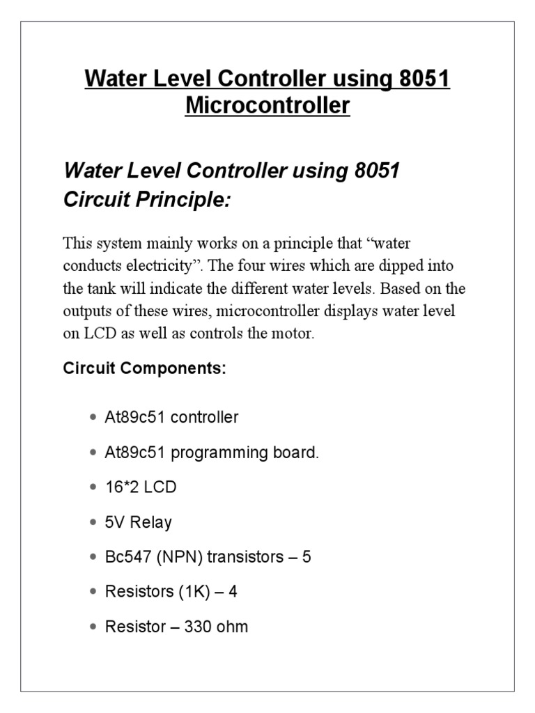 Water Level Controller Using 8051 Circuit Principle | Download Free PDF ...
