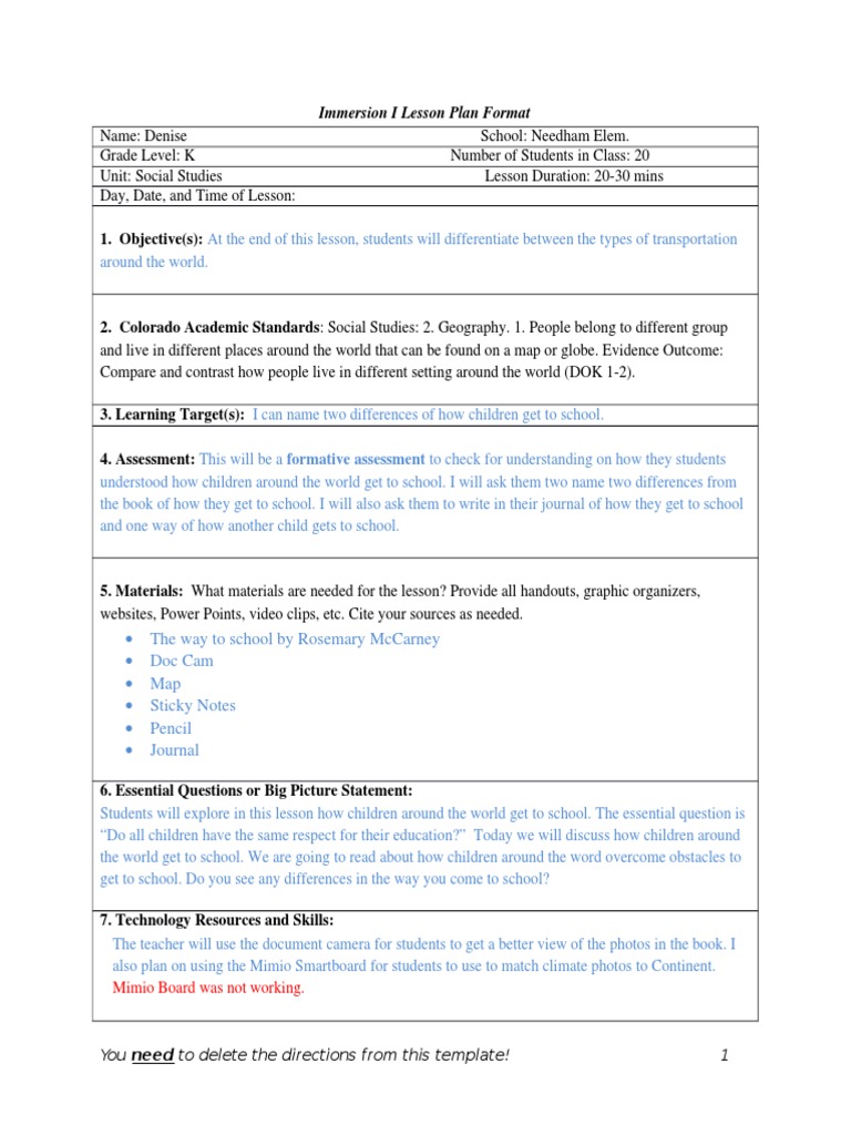 Kindergarten Social Studies Lesson Plan | PDF | Lesson Plan ...