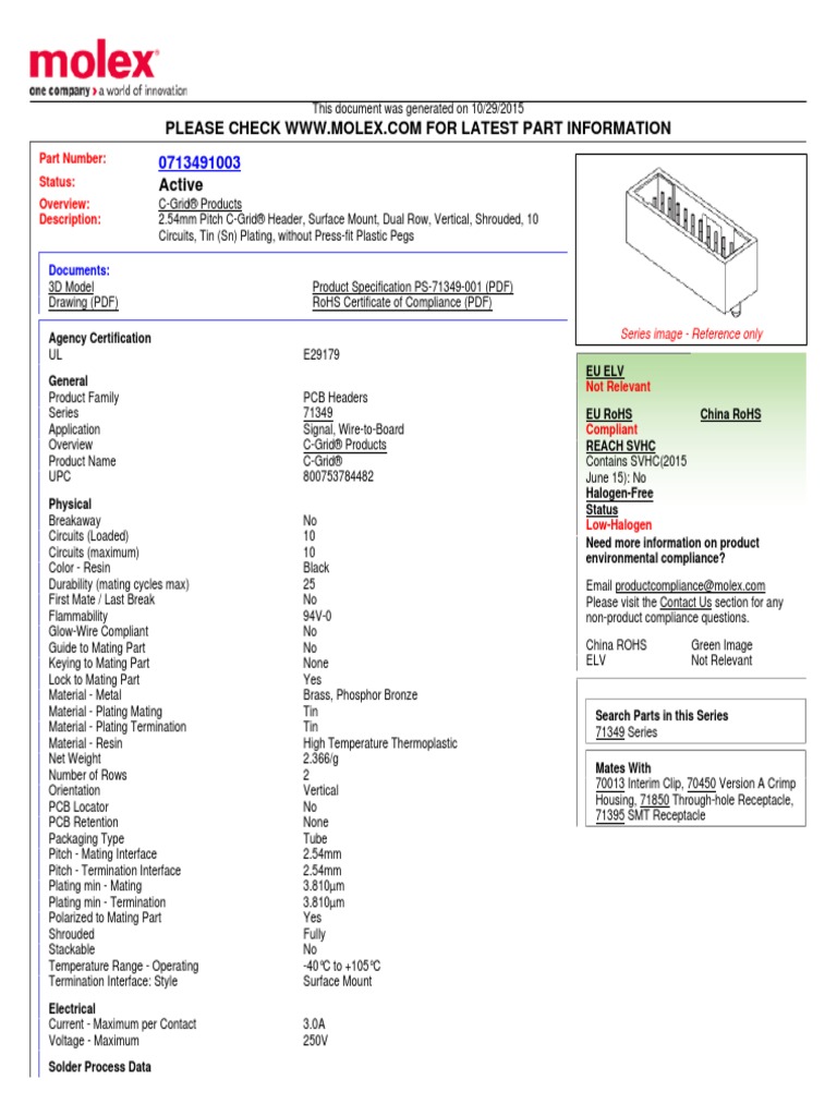 71349-1003 Molex Conn 2x5 (100mil Pitch) PCB Headers | PDF | Printed ...