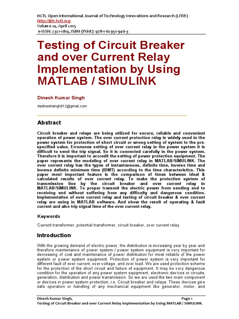Testing of Circuit Breaker and Over Current Relay Implementation by ...