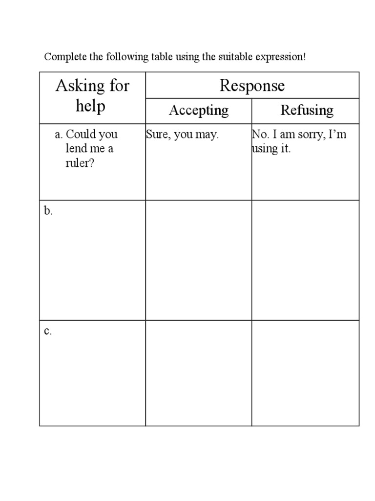 Asking For Help Response: Accepting Refusing | PDF