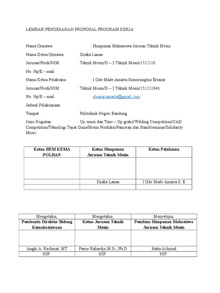 Lembar Pengesahan Proposal Program Kerja | PDF