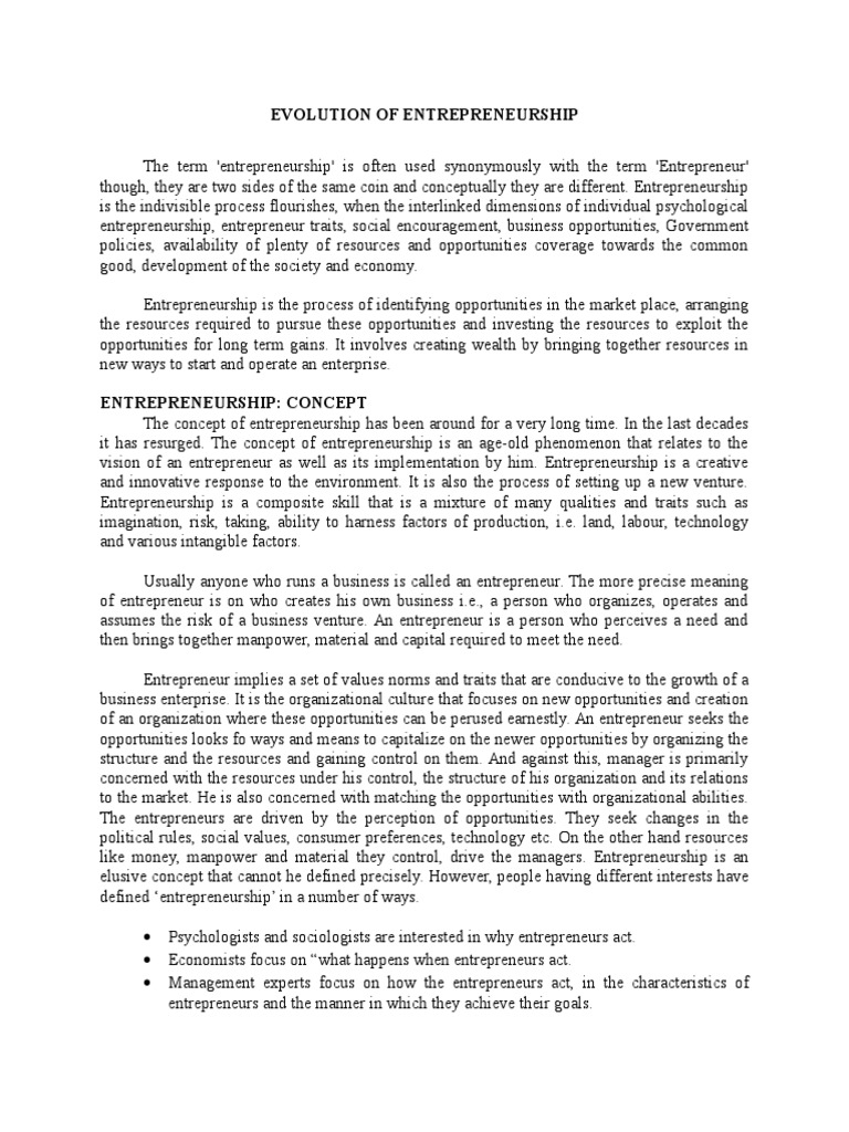 Evolution of Entrepreneurship | PDF | Factors Of Production ...