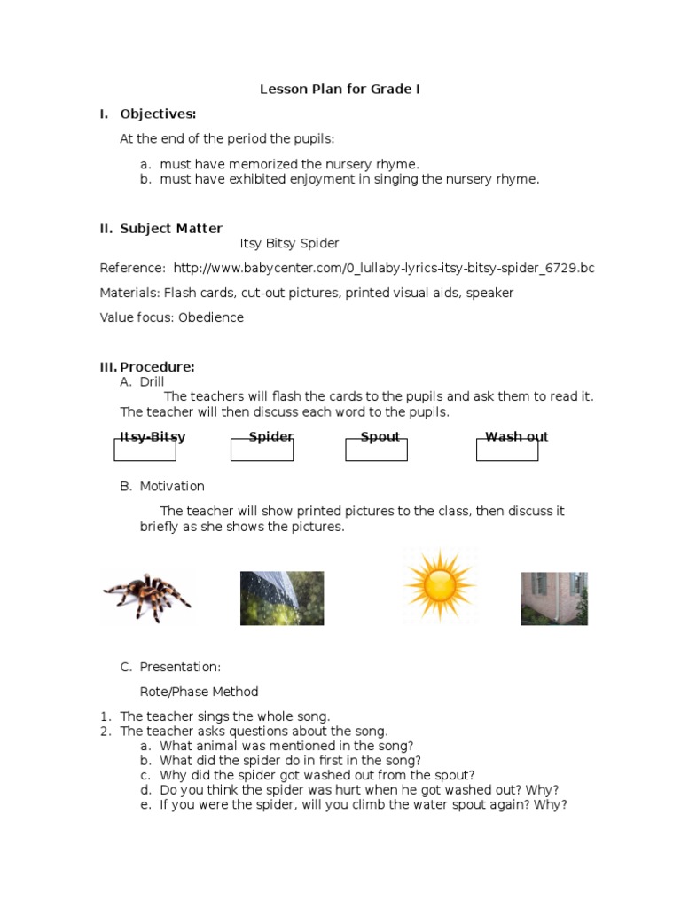 Itsy-Bitsy Spider Lesson Plan | PDF