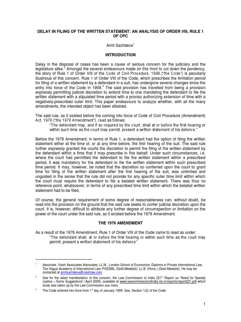 Delay in Filing Written Statements: CPC Analysis | PDF | Advocate | Lawsuit