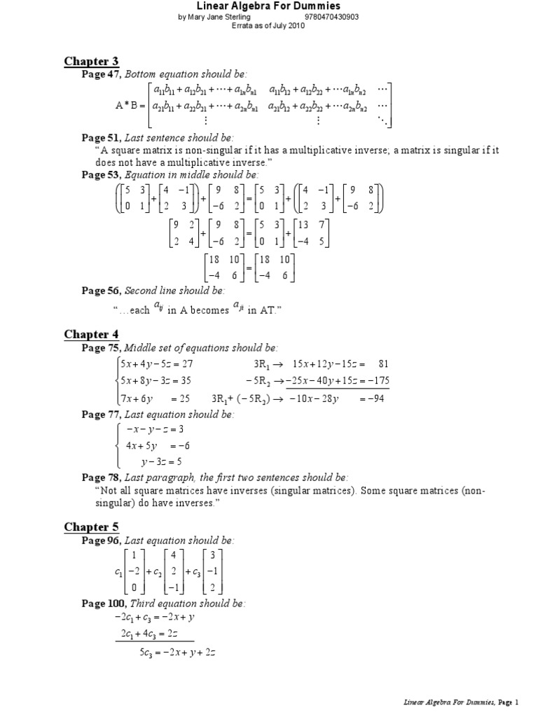 Linear Algebra For Dummies - Errata | PDF | Functions And Mappings ...