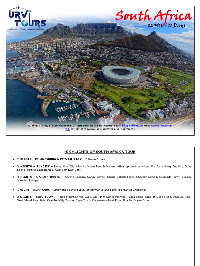 South Africa Itinerary - 2017 PDF | PDF | Gratuity | Cape Town