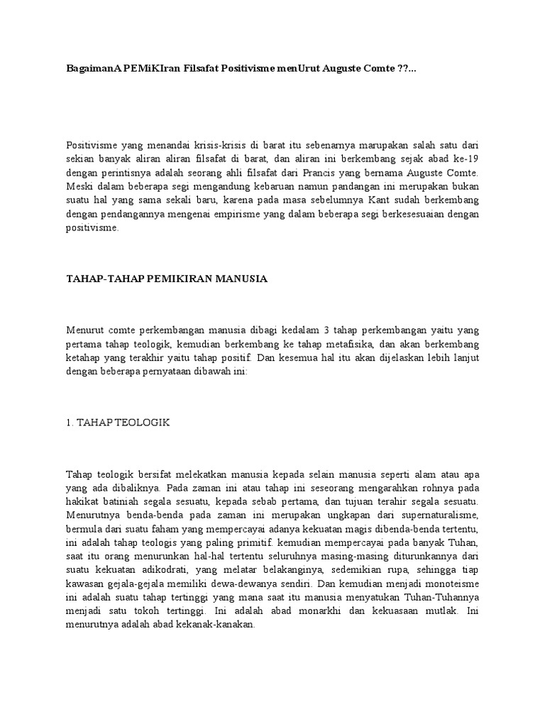 BagaimanA PEMiKIran Filsafat Positivisme MenUrut Auguste Comte | PDF