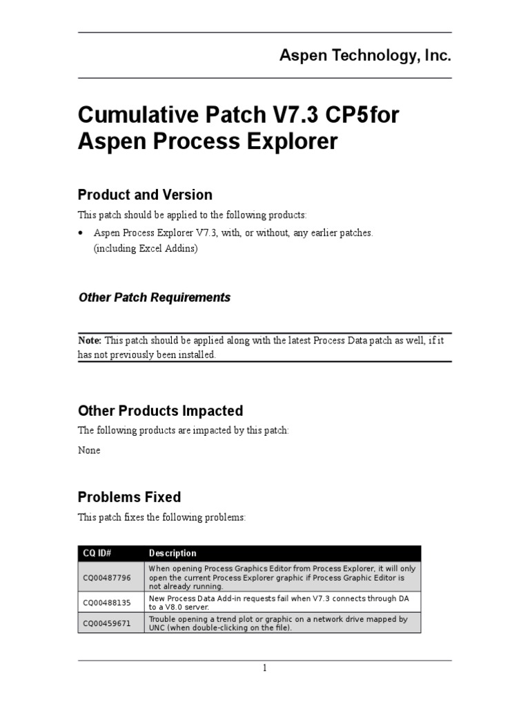 Cumulative Patch V7.3 CP5 for Aspen Process Explorer - Fixes Issues ...