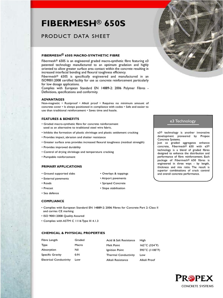 TDS Fibermesh 650S | PDF | Fibers | Concrete