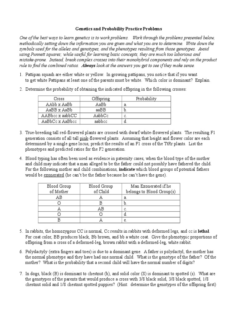 Genetics and Probability Practice Problems | PDF | Dominance (Genetics ...