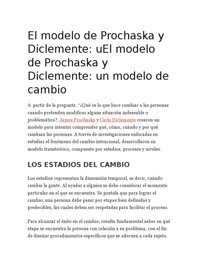 Etapas del Cambio de Prochaska y Diclemente | PDF | Comportamiento ...