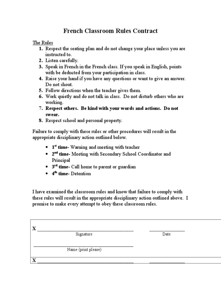 Classroom Rules Contract | PDF | Justice | Crime & Violence