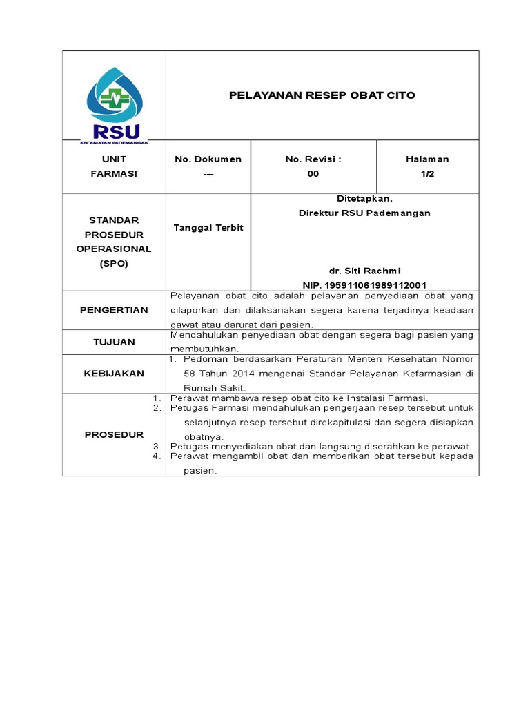 23 SPO FARMASI - Pelayanan Resep Obat Cito | PDF