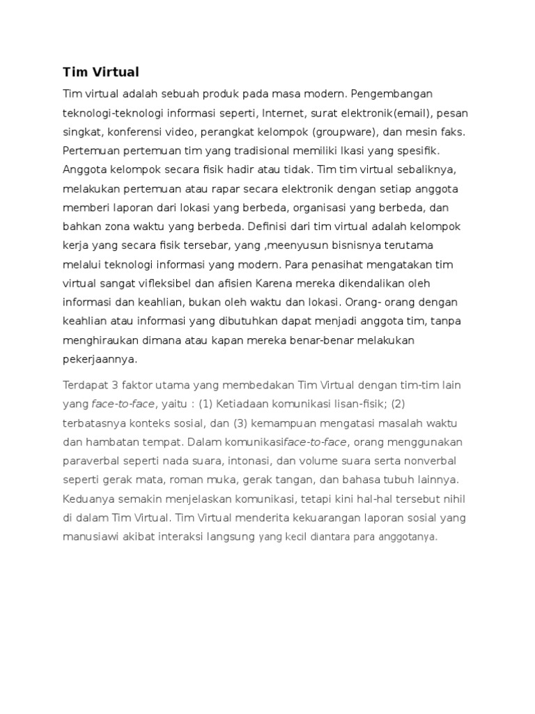 Ciri dan Keunggulan Tim Virtual | PDF | Karier & Perkembangan | Bisnis