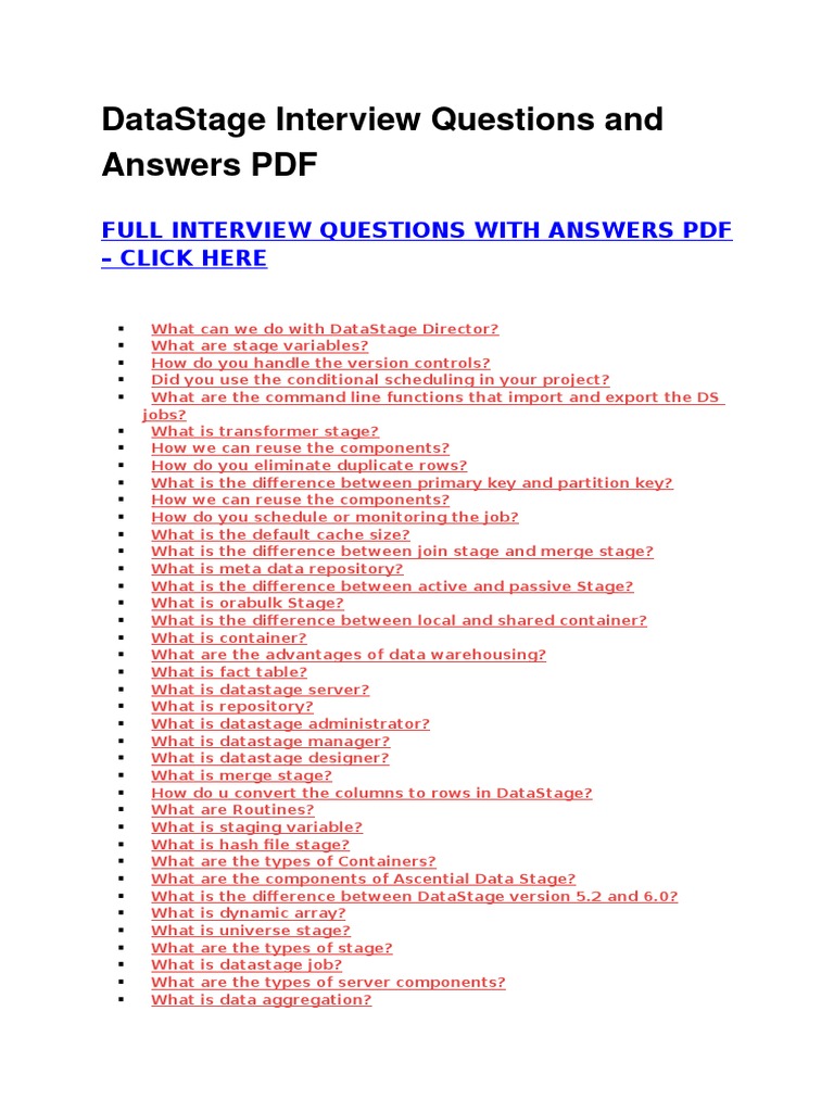 50 Top Datastage Interview Questions And Answers Pdf Metadata Interview