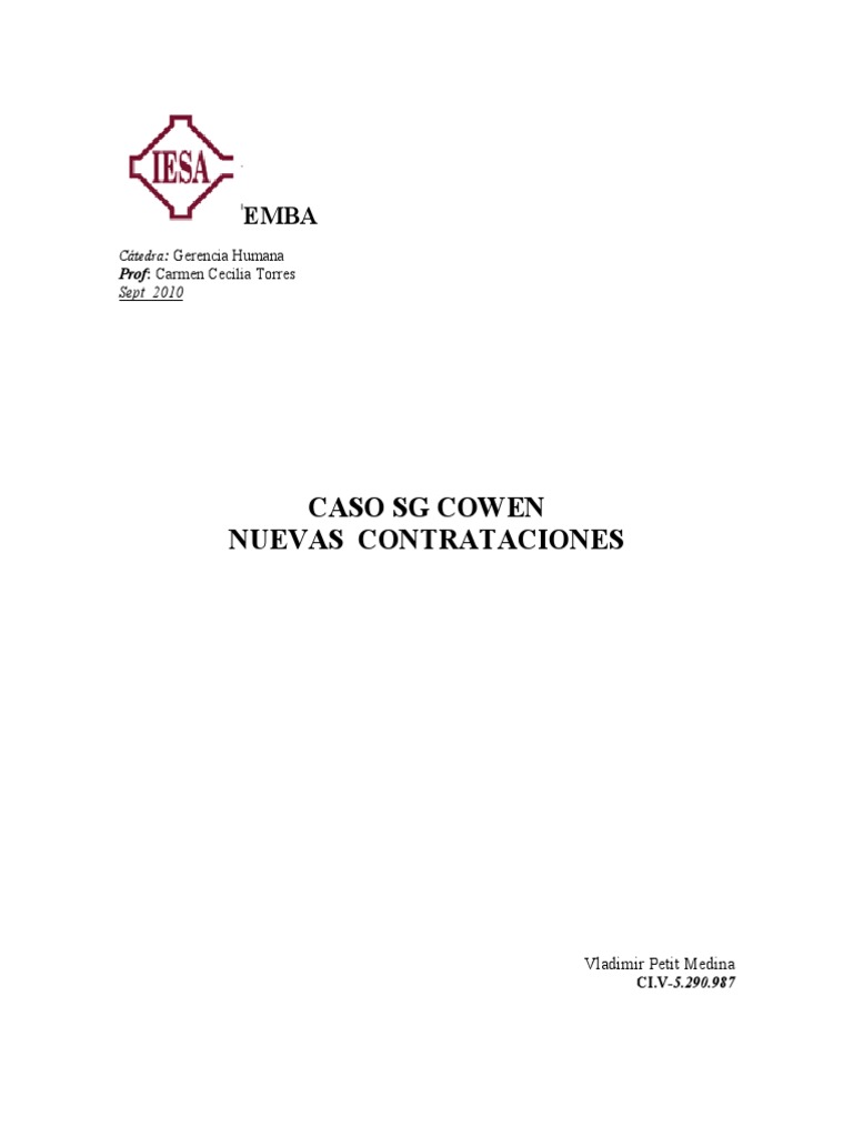 Informe Caso SG Cowen | PDF | Toma de decisiones | Recursos humanos