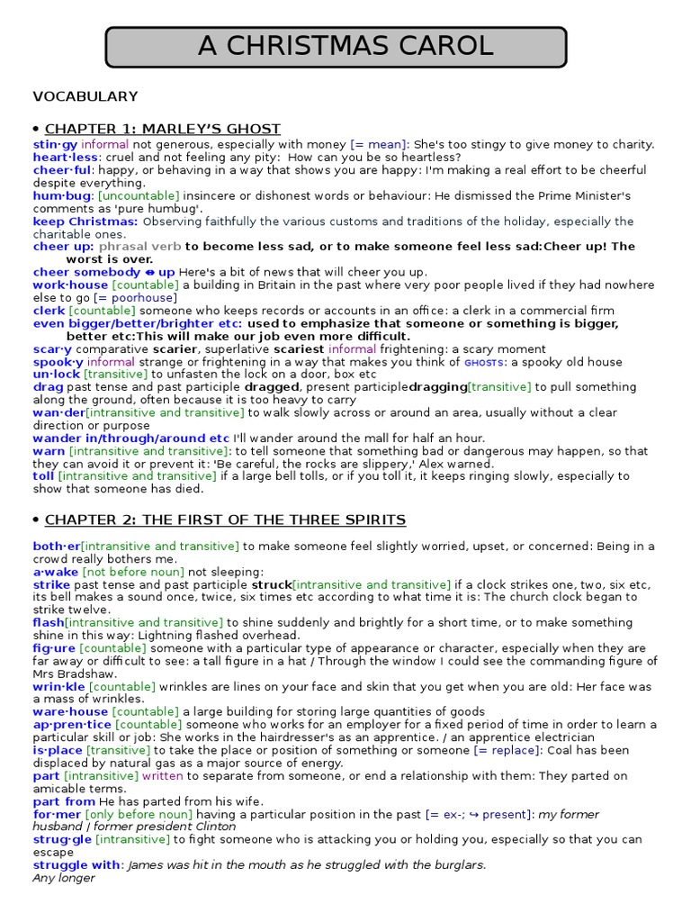 A Christmas Carol Vocabulary | PDF | Linguistic Morphology | Grammar