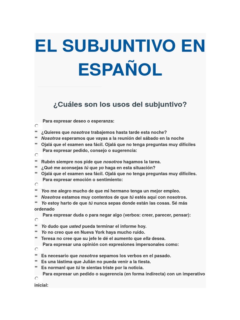 El Subjuntivo en Español | PDF | Semántica | Reglas