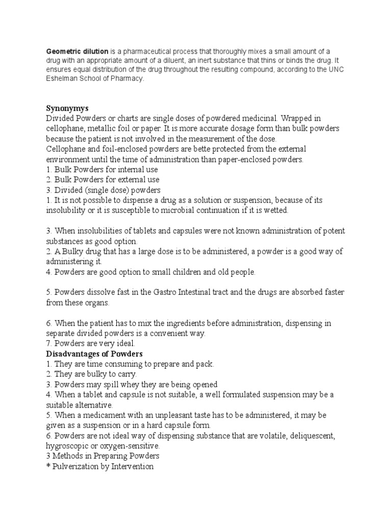 Geometric Dilution | PDF | Tablet (Pharmacy) | Dose (Biochemistry)