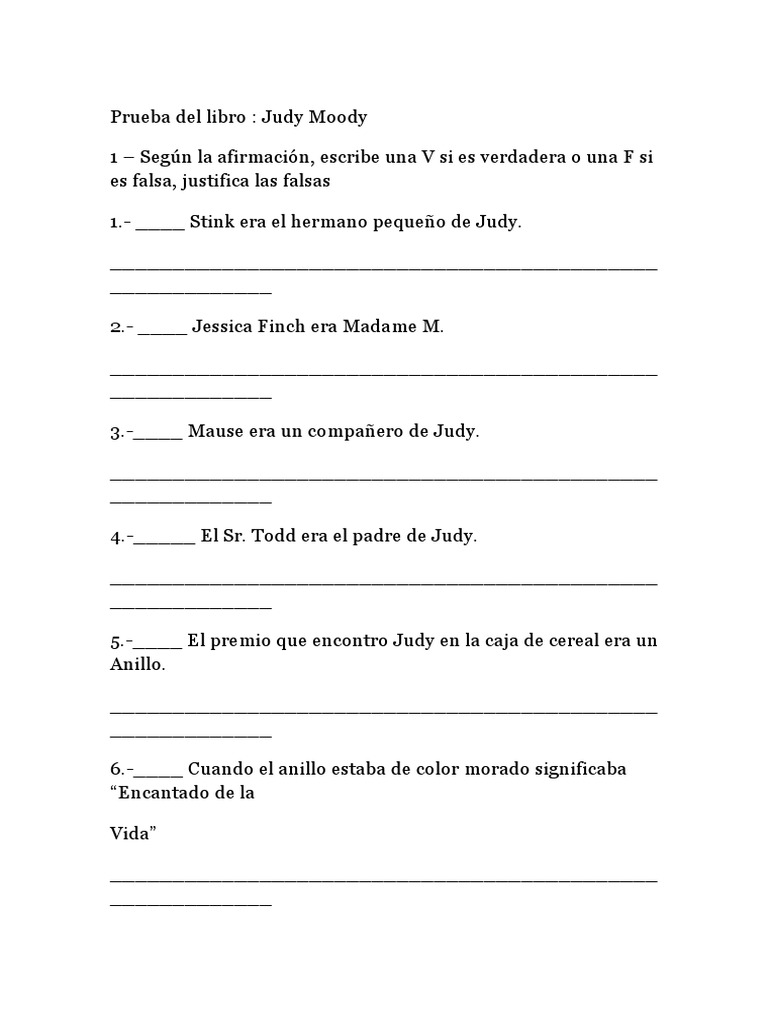 Prueba Del Libro Judy Moody Es Doctora | PDF