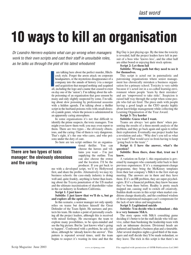 10 Ways To Kill An Organisation | PDF | Mergers And Acquisitions ...
