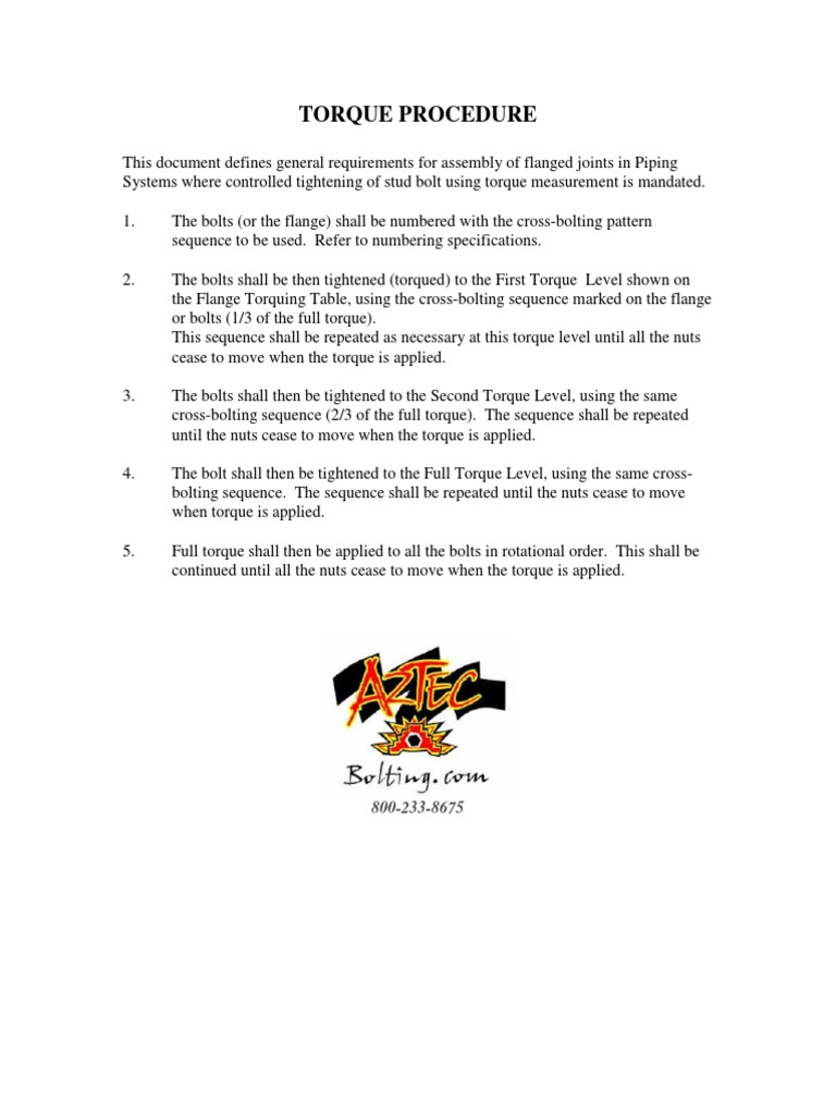 Torque Procedures | PDF | Science & Mathematics