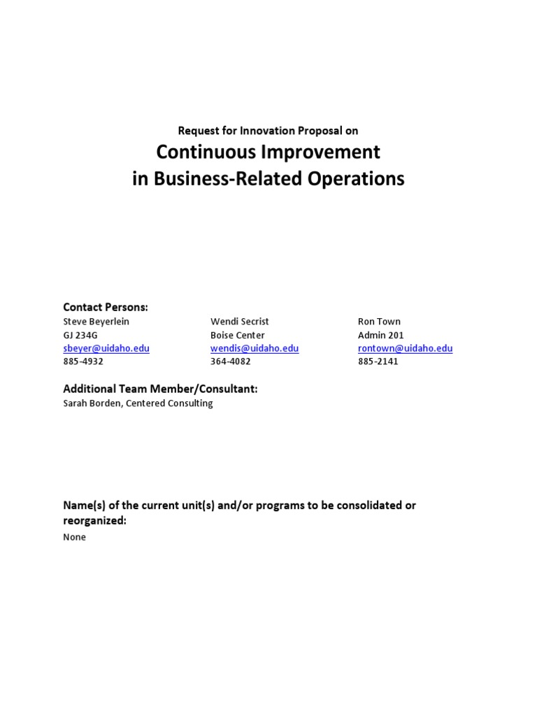 Continuous Improvement Proposal for Operations | PDF | Business Process ...