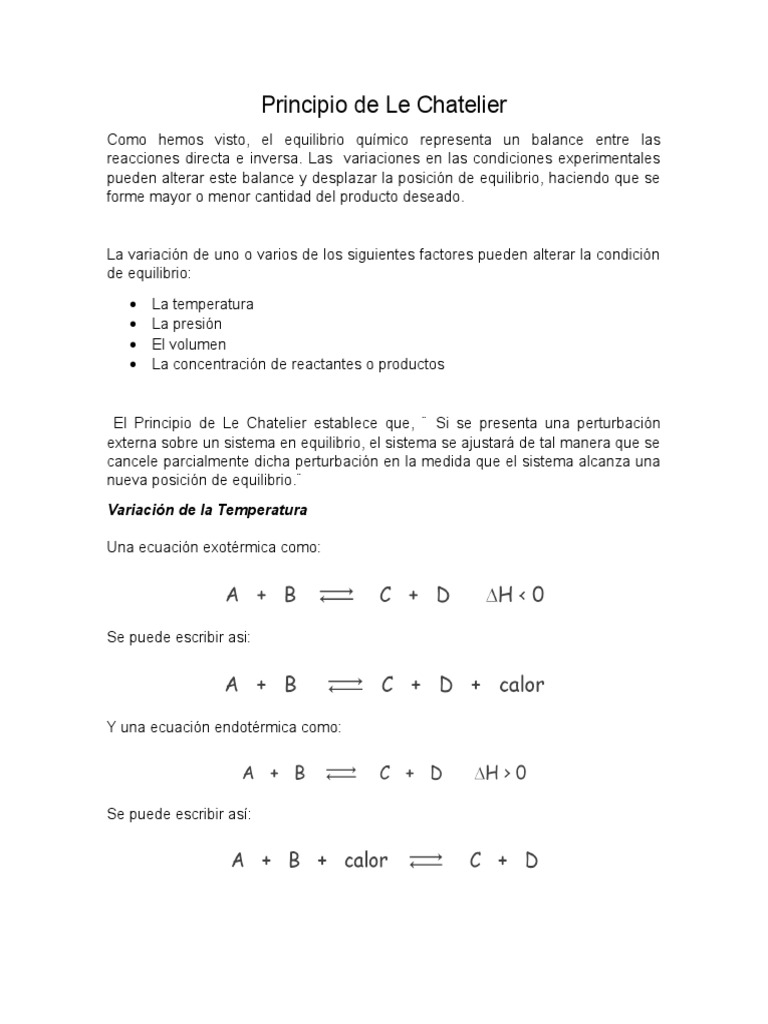 Principio de Le Chatelier | PDF | Equilibrio químico | Gases