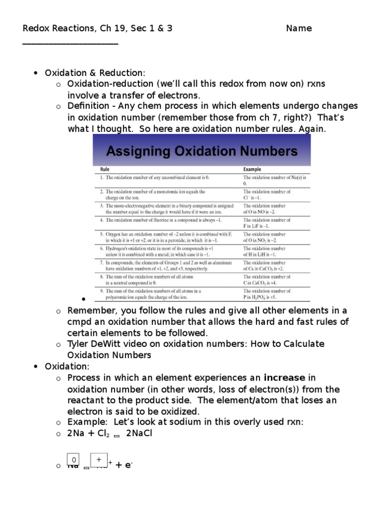 Redox Reaction Notes | PDF | Redox | Chemical Reactions