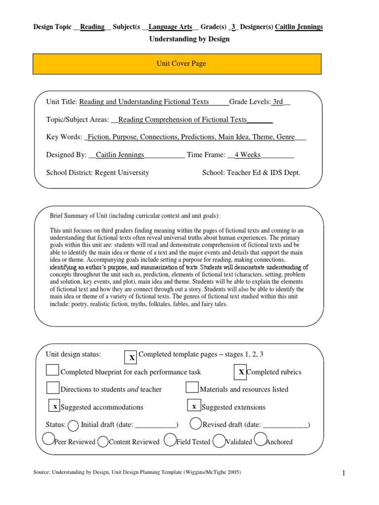 Understanding by Design: Design Topic - Reading - Subject (S - Language ...