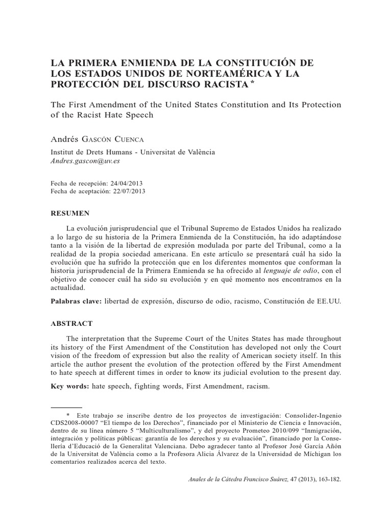 Primera Enmienda-Libertad de Expresión PDF | PDF | Primera Enmienda a ...