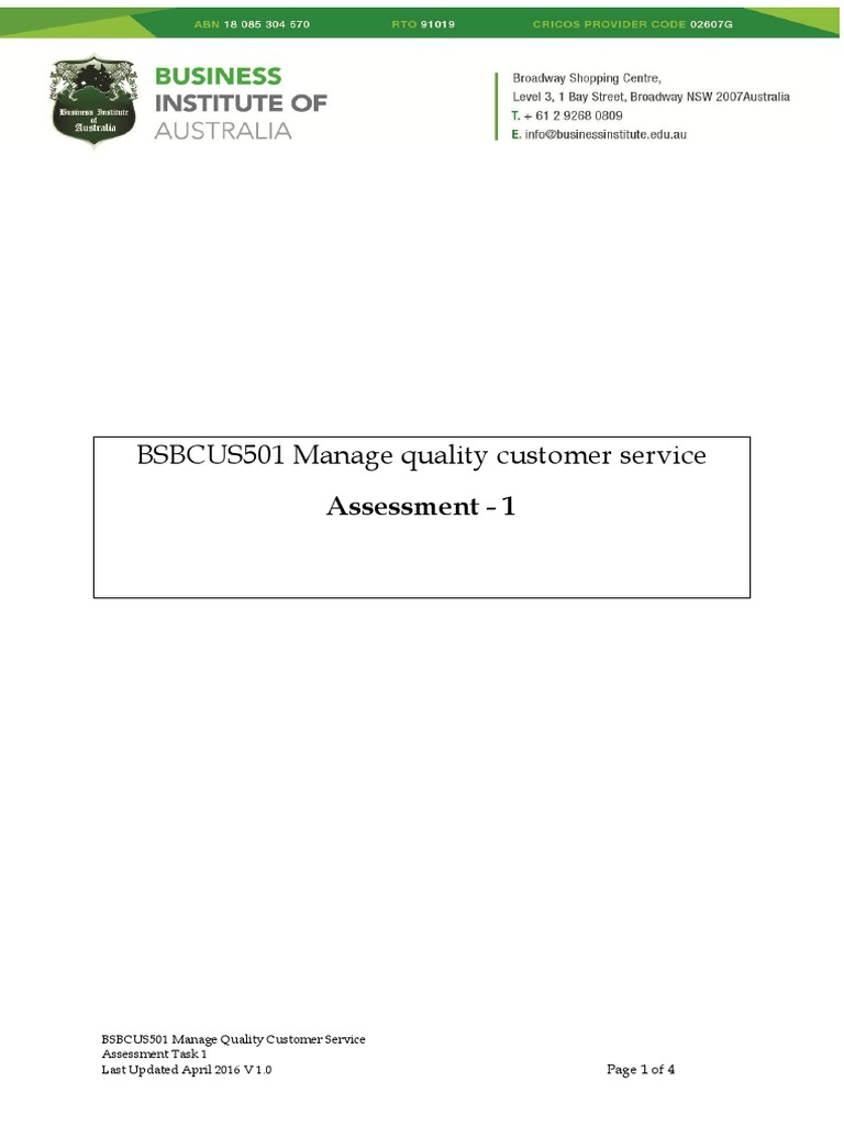 BSBCUS501 Assessment Task - 1 | PDF | Specification (Technical Standard) | Question