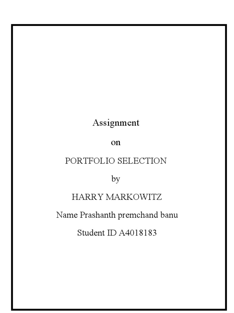 PORTFOLIO SELECTION by HARRY MARKOWITZ | PDF | Modern Portfolio Theory | Diversification (Finance)