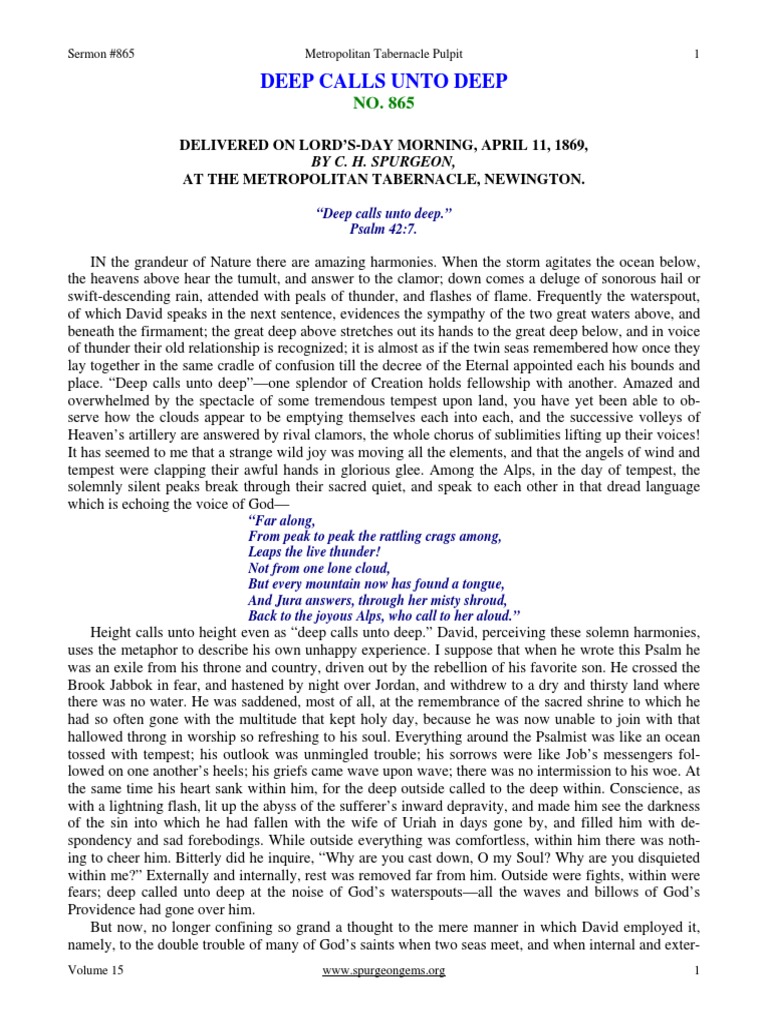 Deep Calls Unto Deep - C.H Spurgeon | PDF | Grace In Christianity ...