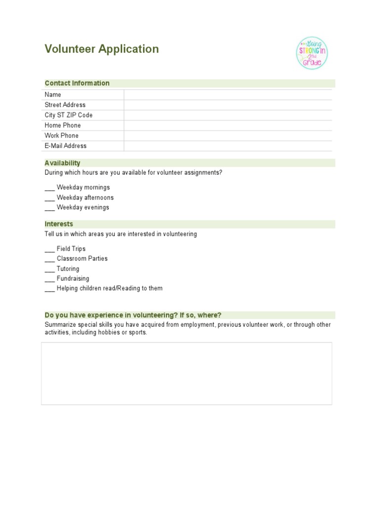 Volunteer Application Form | PDF | Career & Growth | Social Science
