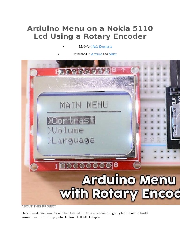 Arduino Menu On A Nokia 5110 LCD Using A Rotary Encoder | Download Free PDF | Menu | Arduino