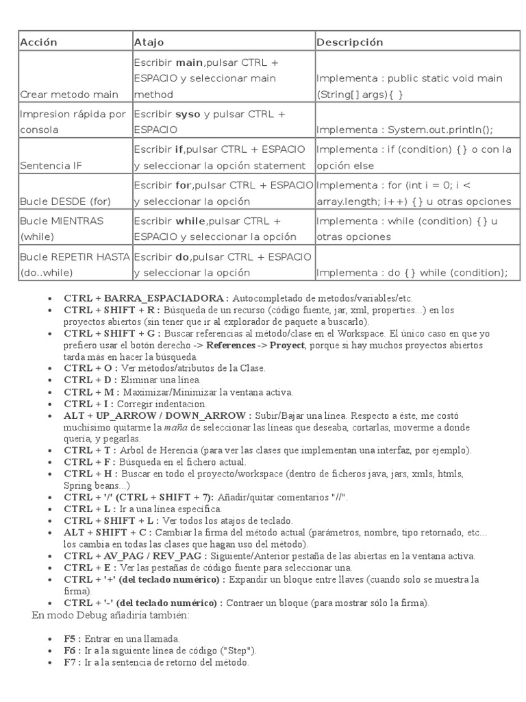Atajos Trucos Eclipse | PDF | Desarrollo de software | Ingeniería de software