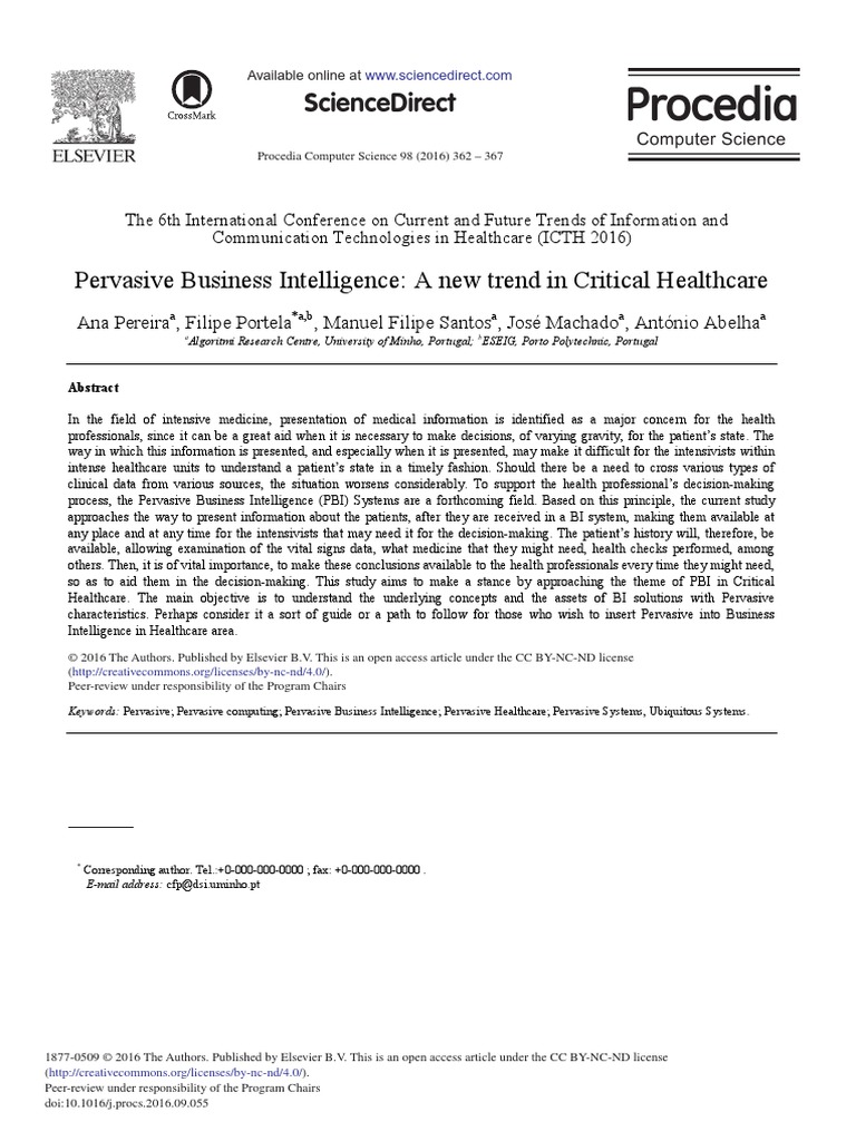 Pervasive Business Intelligence: A New Trend in Critical Healthcare ...