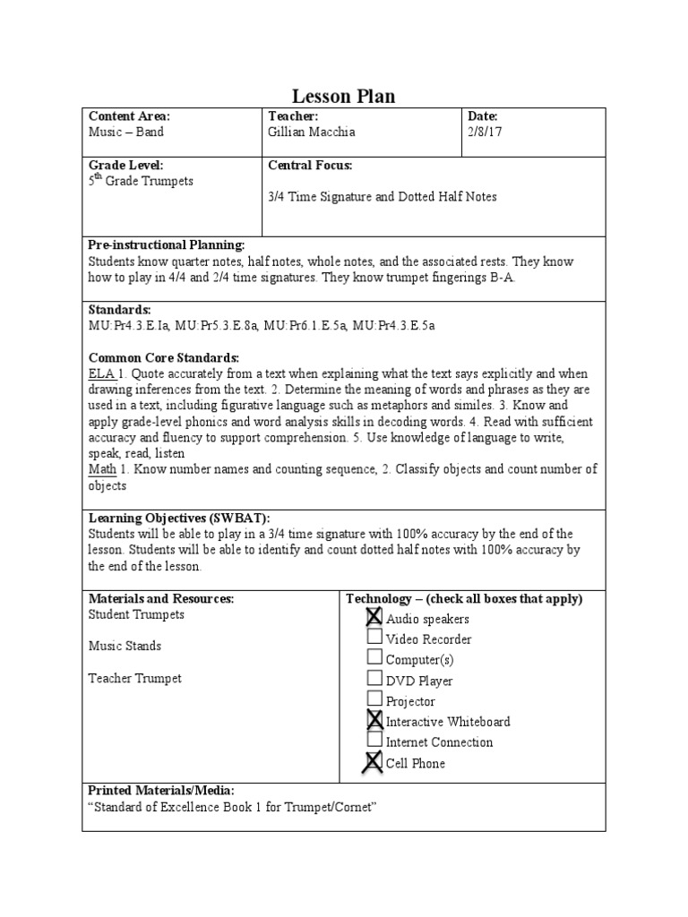 5th Grade Trumpet Lesson | PDF | Reading Comprehension | Cognition