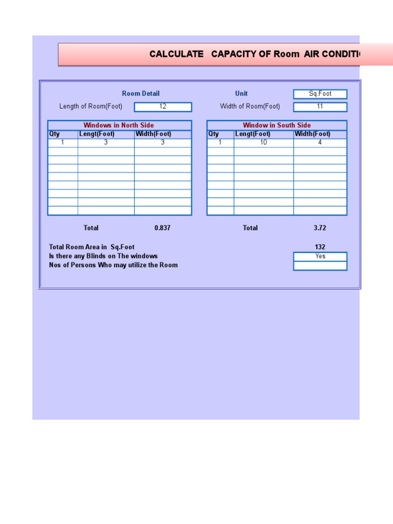 Calculate Capacity of Room Air Conditioner Calculate Capacity of Room ...