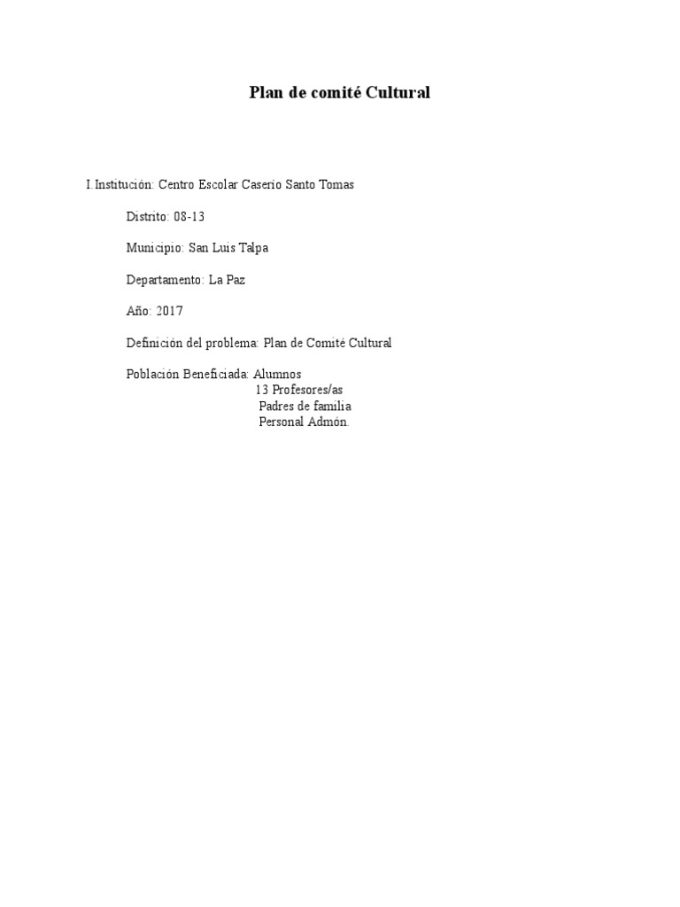 Ejemplo de Plan de Comite Cultural | PDF | Cognición | Sicología
