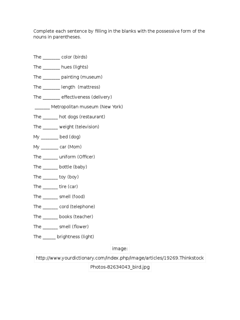 Complete Each Sentence by Filling in The Blanks With The Possessive ...