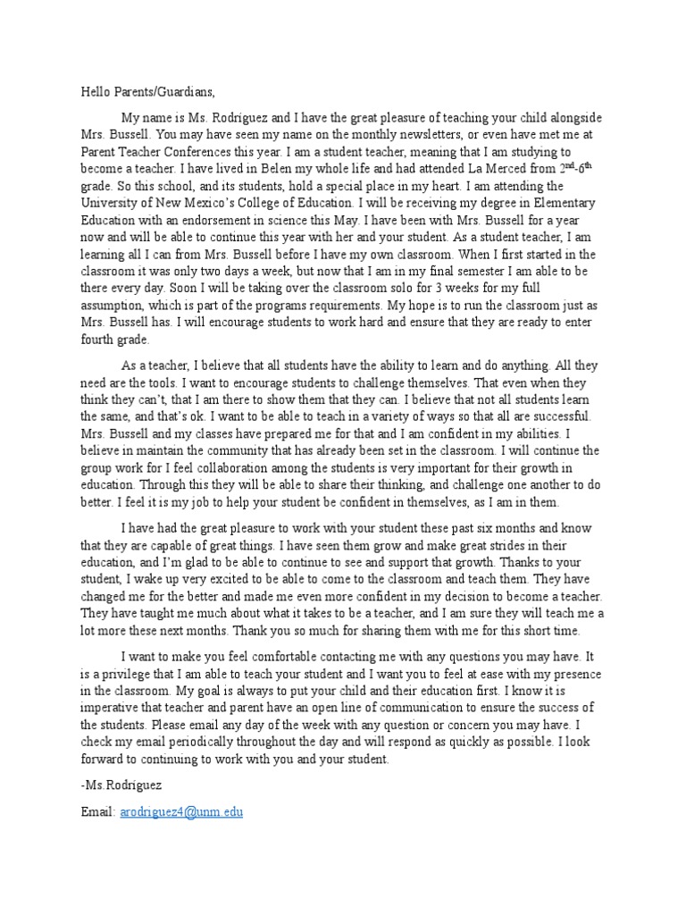 Parent Letter | PDF | Classroom | Teachers