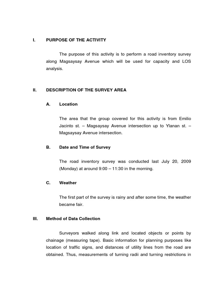 15 Road Inventory Survey Report Example | PDF | Surveying | Road