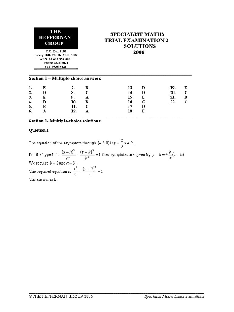 Specialist Maths Exam 2 Solutions | PDF | Sine | Trigonometric Functions